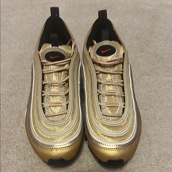 Nike | Shoes | Nike 97s Metallic Gold Sneakers With Red Details | Poshmark